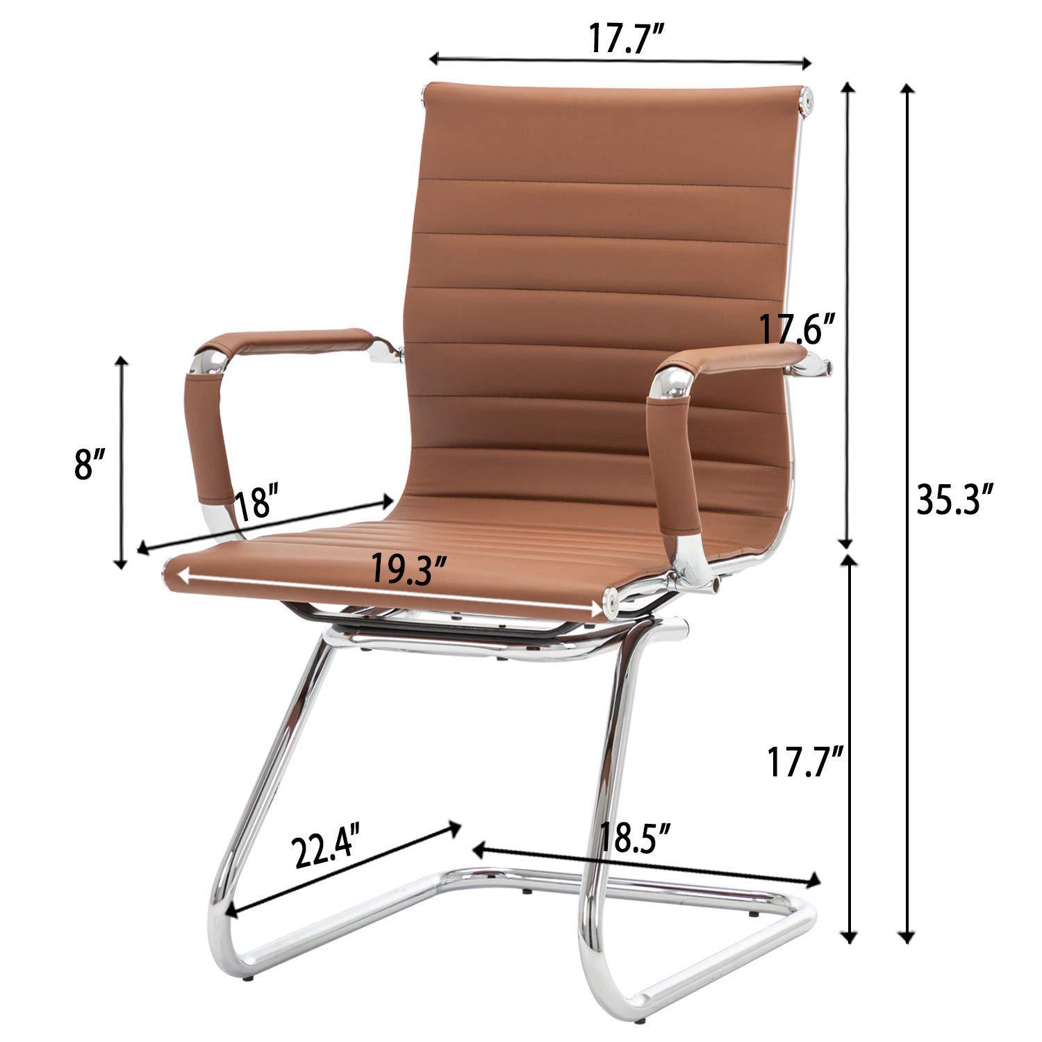 Guyou Office Reception Guest Chairs Set of 4 Mid Back PU Leather Metal Leg Sled Base Conference Reception Room Chairs with Arms (Coffee, 4 PCS)