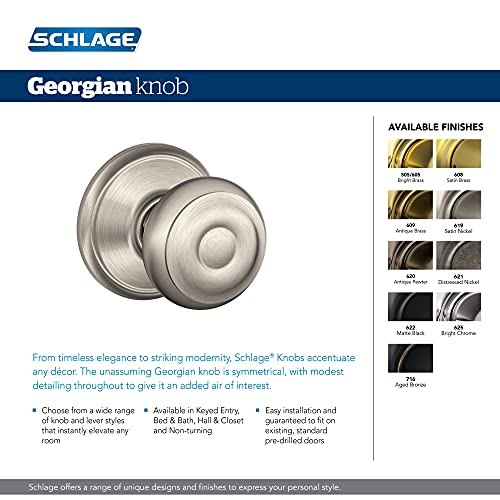 Schlage F10 V GEO 716 Georgian Door Knob, Hall & Closet Passage Lock, Aged Bronze