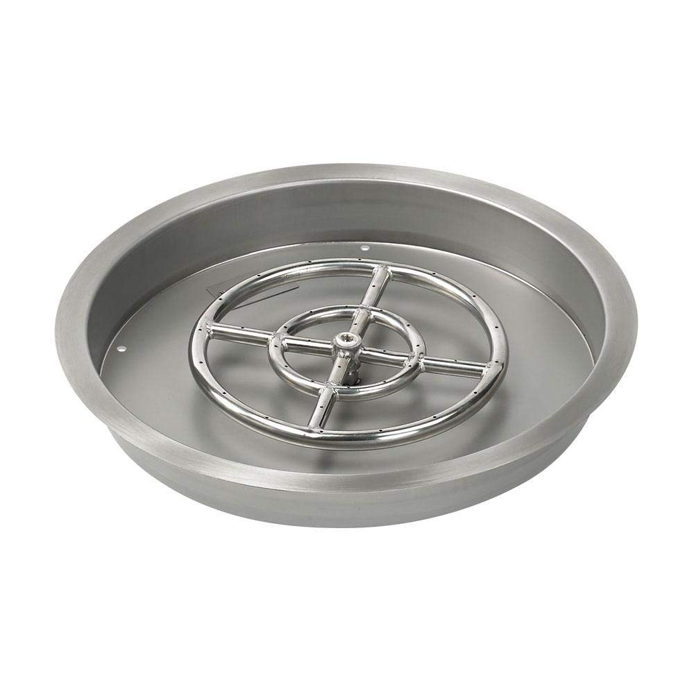 Golden Flame 30" Round Drop-In Fire Pit Pan w/ Installed 24” Round Stainless-Steel Fire Ring Burner - Weatherproof, Whistle-Free Set for Patio & Backyard
