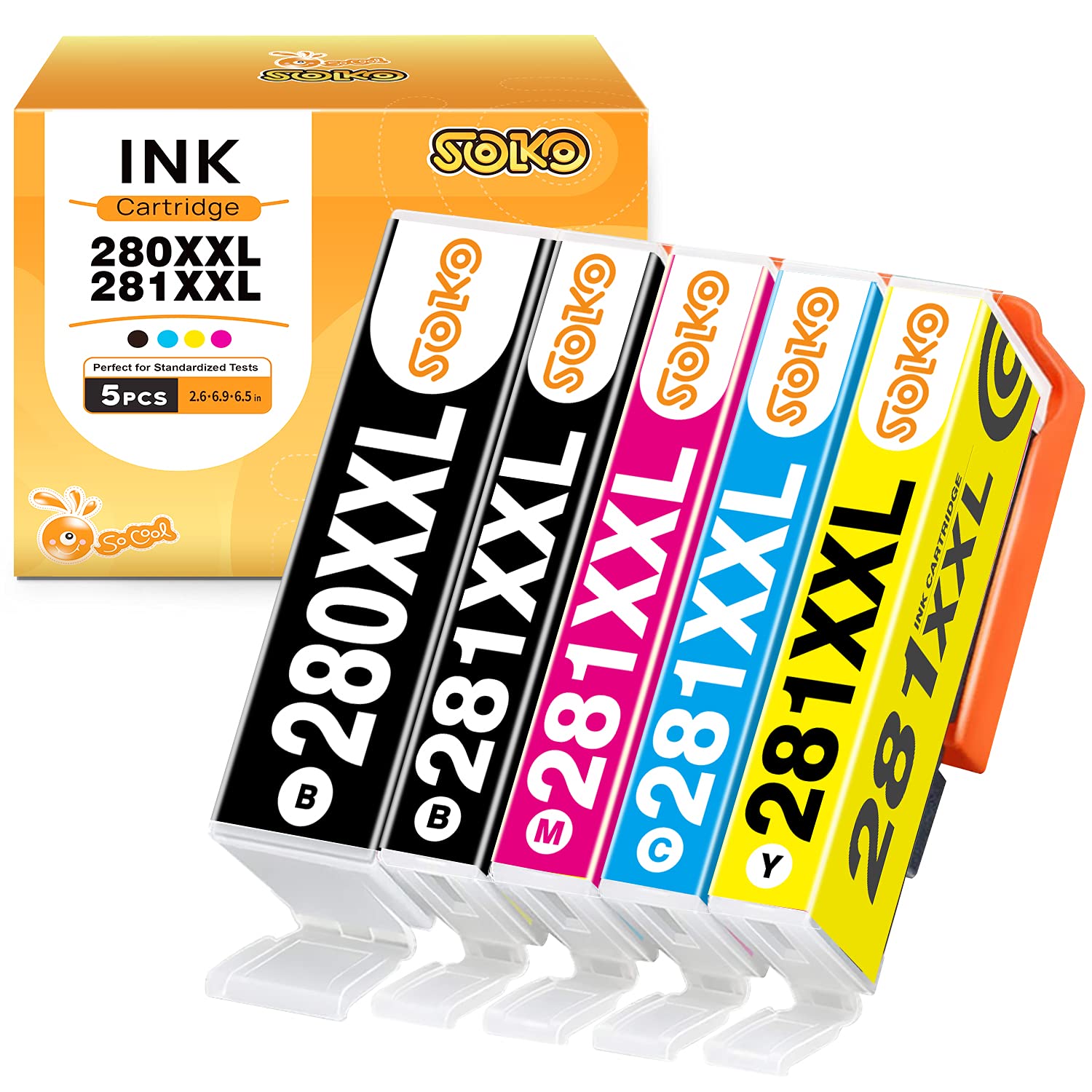SOKO Compatible Ink Cartridges Replacement for Canon 280 281 PGI-280XXL CLI-281XXL PGI280 XXL CLI281XXL Used in Canon PIXMA TR7520 TR8520 TS9120 TS6120 TS6220 TS8120 TS8220 TS9520 Printer (5 Pack)
