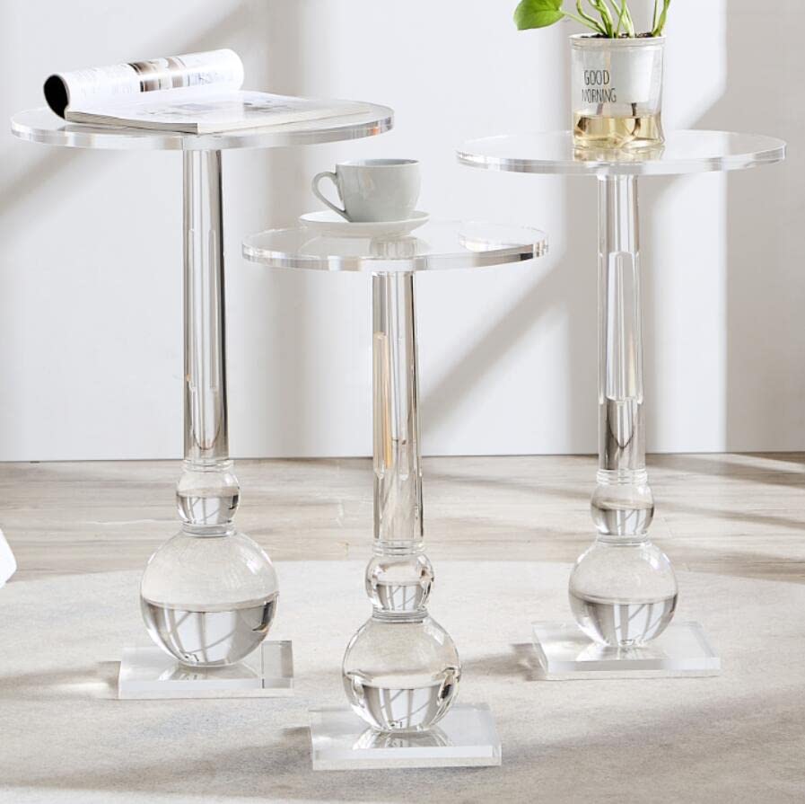 ACRYLCASE Clear Lucite Acrylic Round End Table Pedestal Side Table Furniture (15.7x15.7x23.6''H)