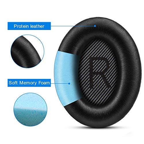 Bose Quiet Comfort 35 Replacemen Ear Cushions Kit by Link Dream Soft Protein Leather Replacement Ear Pad for Bose QC 35/25 / 15 QC2 / Ae2 / Ae2i / Ae2W / Sound Link/Sound True (Black)