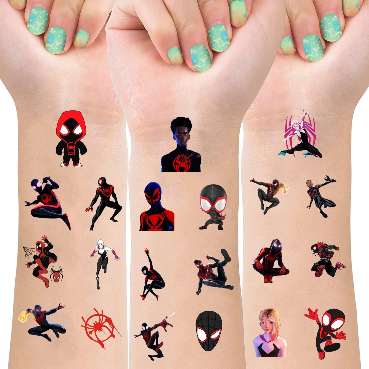 8 Sheets Miles Temporary Tattoos for Kids, Morales Birthday Party Decorations Party Favors for Kids Party Supplies