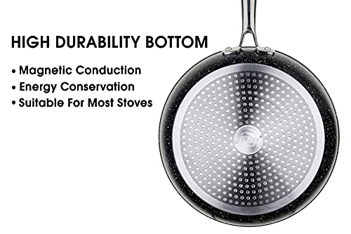 JEETEE Kitchen Pots and Pans Set Nonstick Granite Cookware Set Pans for Cooking w/Frying Pan, Saucepan, Cooking Pot, Oven Safe(Black, 15pcs Cookware Set)