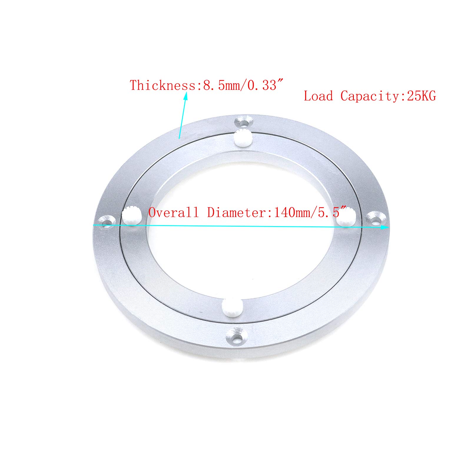 Semetall Aluminum Alloy Table Turntable Bearing 5.5 Inch Heavy Duty Metal Lazy Susan Hardware Round Rotating Bearing Turntable Base for Kitchen Dining Table(140mmx8.5mm,Load Capacity: 25KG)