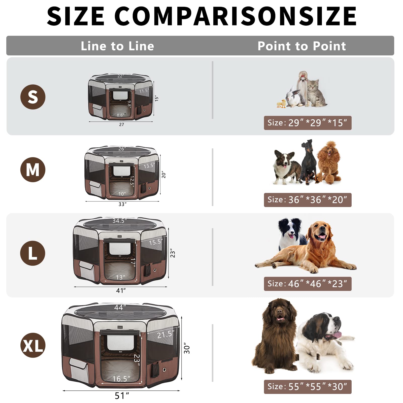 DONORO Dog Playpen 29" Portable Pet Play Pens for Small Dog/Cat/Rabbit/Chicks, Foldable Exercise Kennel Tent Crate Indoor/Outdoor Travel Camping, Removable Top/Bottom (Brown, Small (29"x29"x15"), 8)