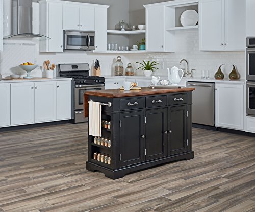 OSP Home Furnishings Country Kitchen Island, Distressed Black
