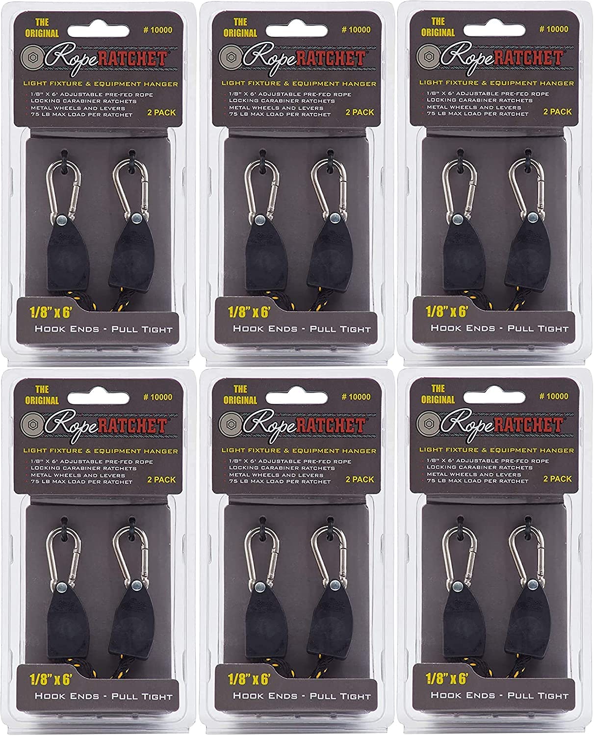 Rope Ratchet 1/8 Ratchet 12 PAK with Spring Clips (6 Pair)… Black