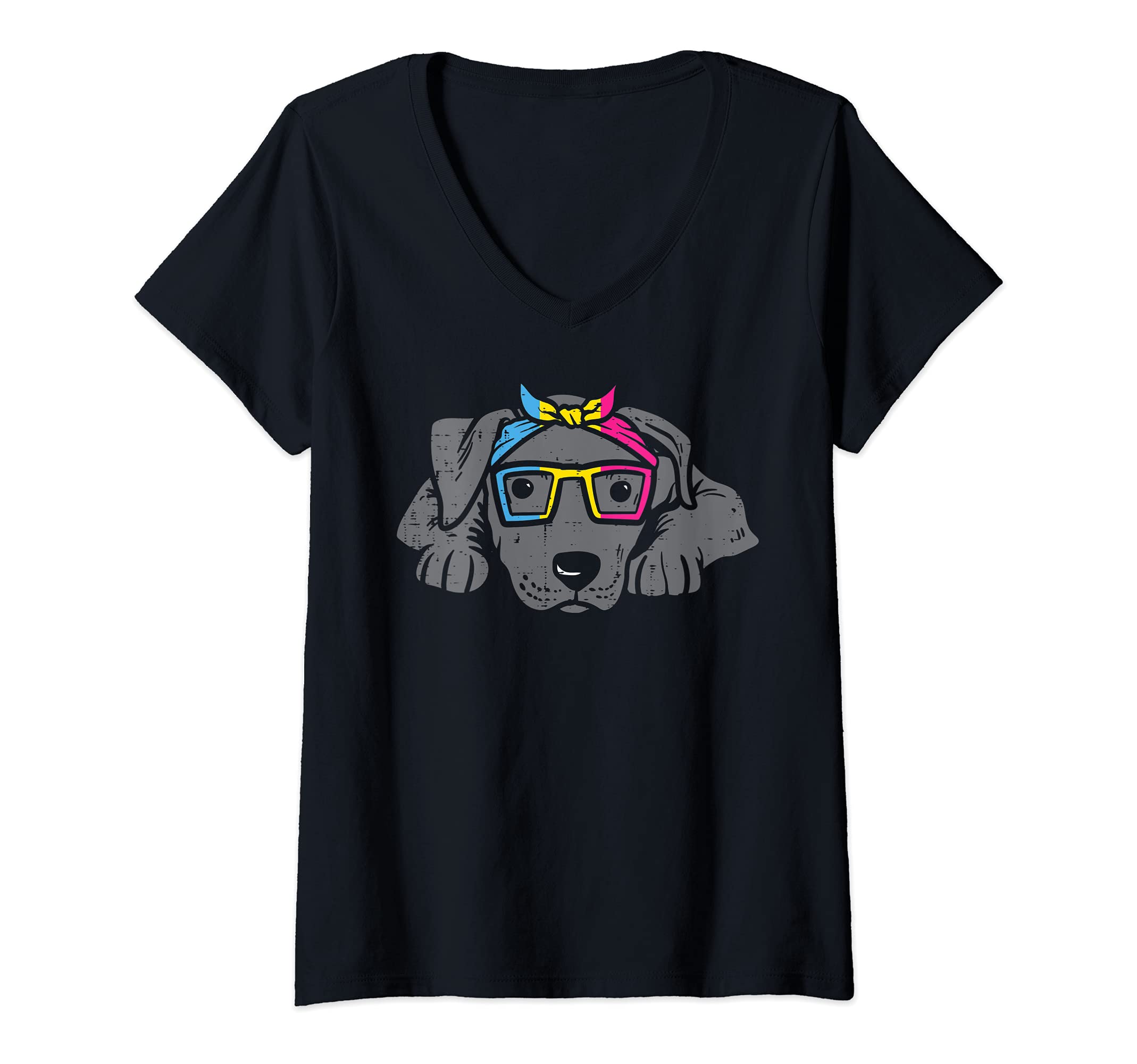 Womens Pitbull Pansexual Headband Bandana Pan Pride Dog Men Women V-Neck T-Shirt