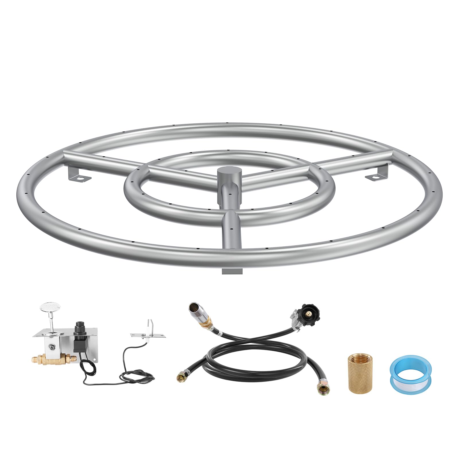 VEVOR 18 inch Round Drop-in Fire Pit Pan, Stainless Steel Fire Pit Burner Kit, Propane Gas Fire Pan with 150,000 BTU for Indoor or Outdoor Use