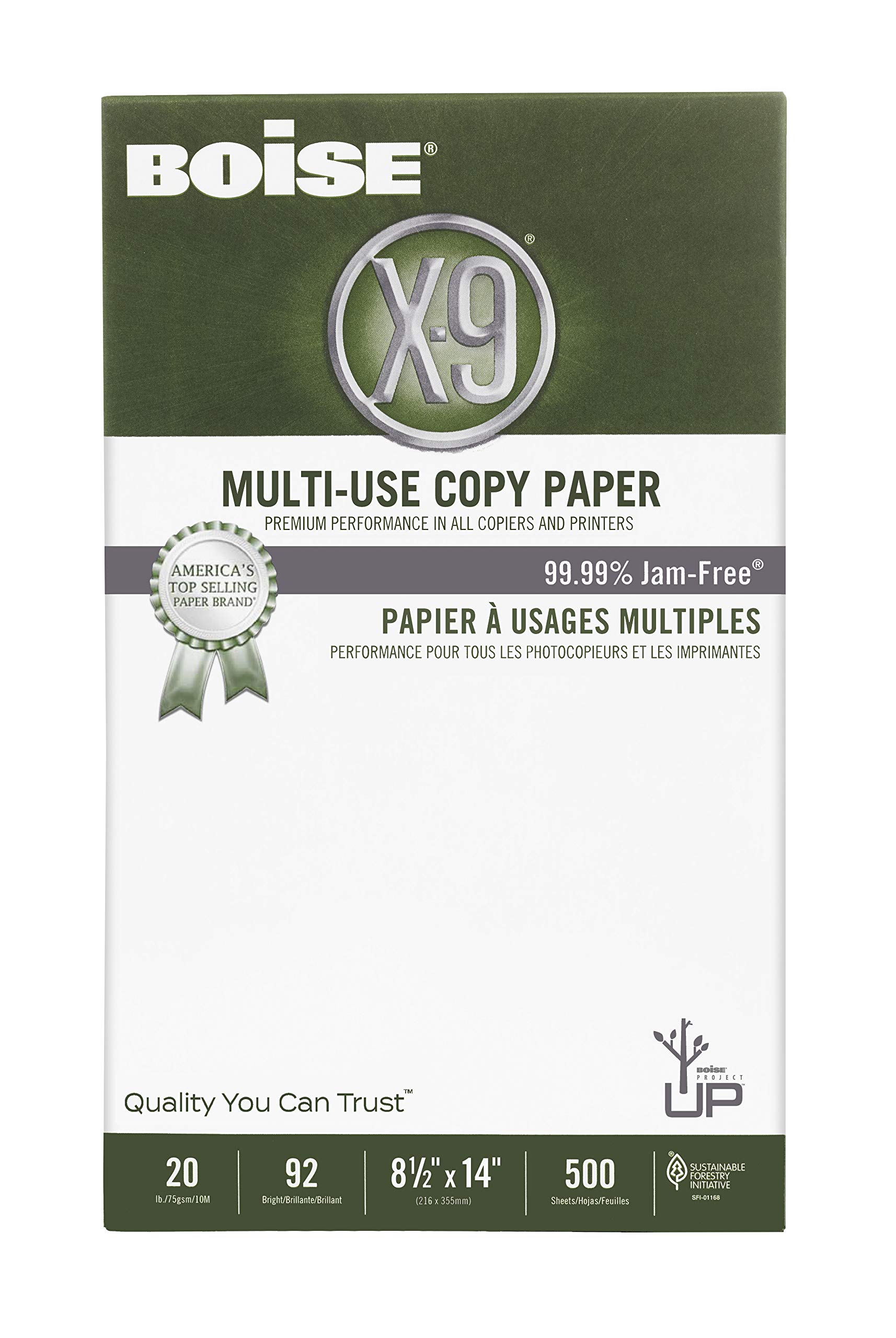 Boise® X-9® Multi-Use Print & Copy Paper, Legal Size (8 1/2" x 14"), 92 (U.S.) Brightness, 20 Lb, White, 500 Sheets Per