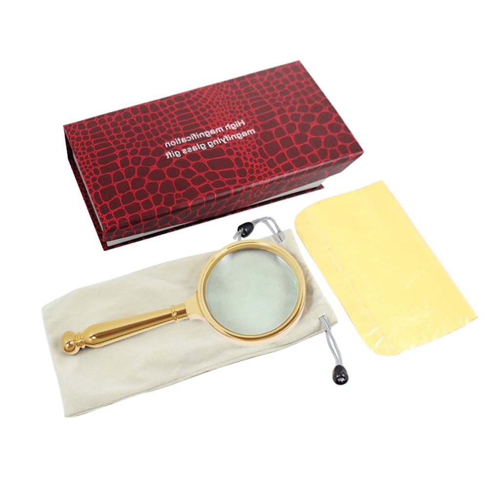 10X Handheld Magnifier with Metal Handle Golden,80mm Reading Magnifying Glass for Map,Newspaper,Documents,Labels,Failing Vision,Fire Starting,Jewelry,Crafts,Best Gifts for Seniors Kids