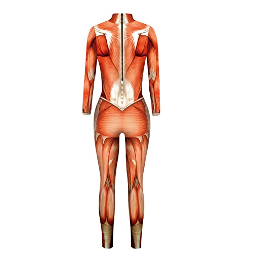 Tizzomx Halloween Women Muscle Costumes with Front and Back 3D Bone Print Onesie Bodysuit for Women Size Medium