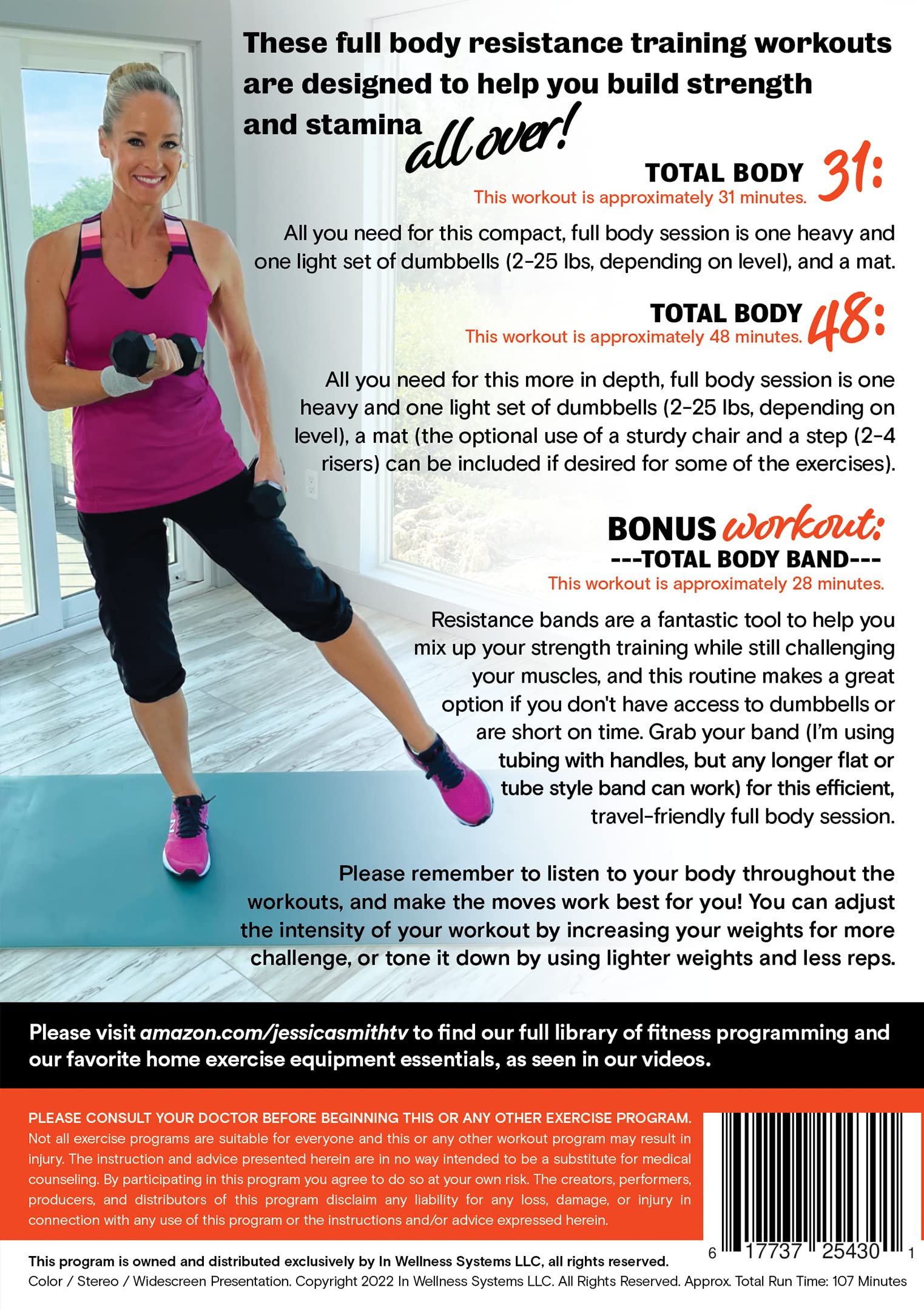 Total Body Strength Training DVD: Two Full Body, Strength Building Dumbbell Workouts plus Bonus Travel Friendly Resistance Band Work Out with Jessica Smith