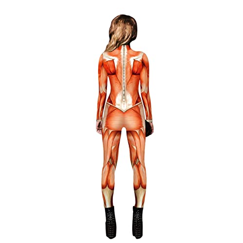 Tizzomx Halloween Women Muscle Costumes with Front and Back 3D Bone Print Onesie Bodysuit for Women Size Medium