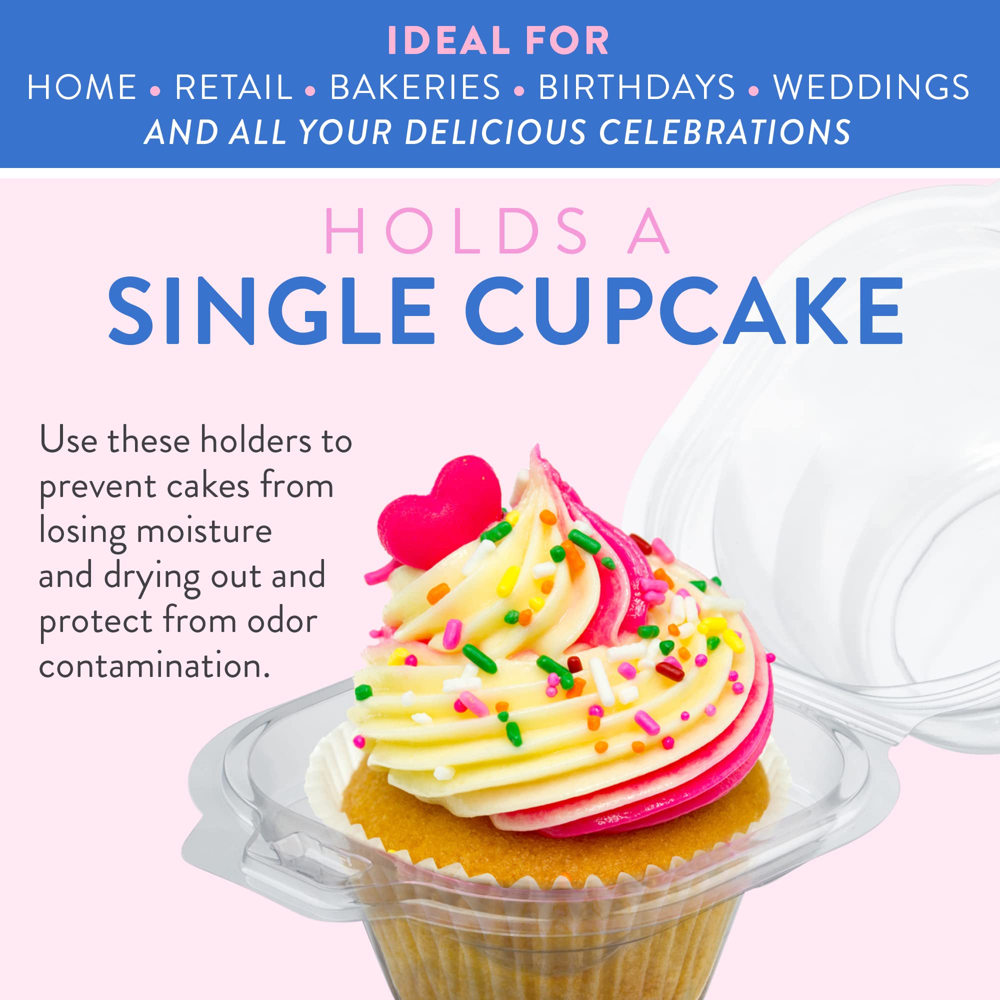 Individual Cupcake Containers (100 Pack) | Clear Plastic Disposable Cupcake Boxes / Holders | Single Cupcake Holder with Dome Lid Bulk | BPA-Free Plastic Cupcake Muffin Container Carrier Boxes to Go