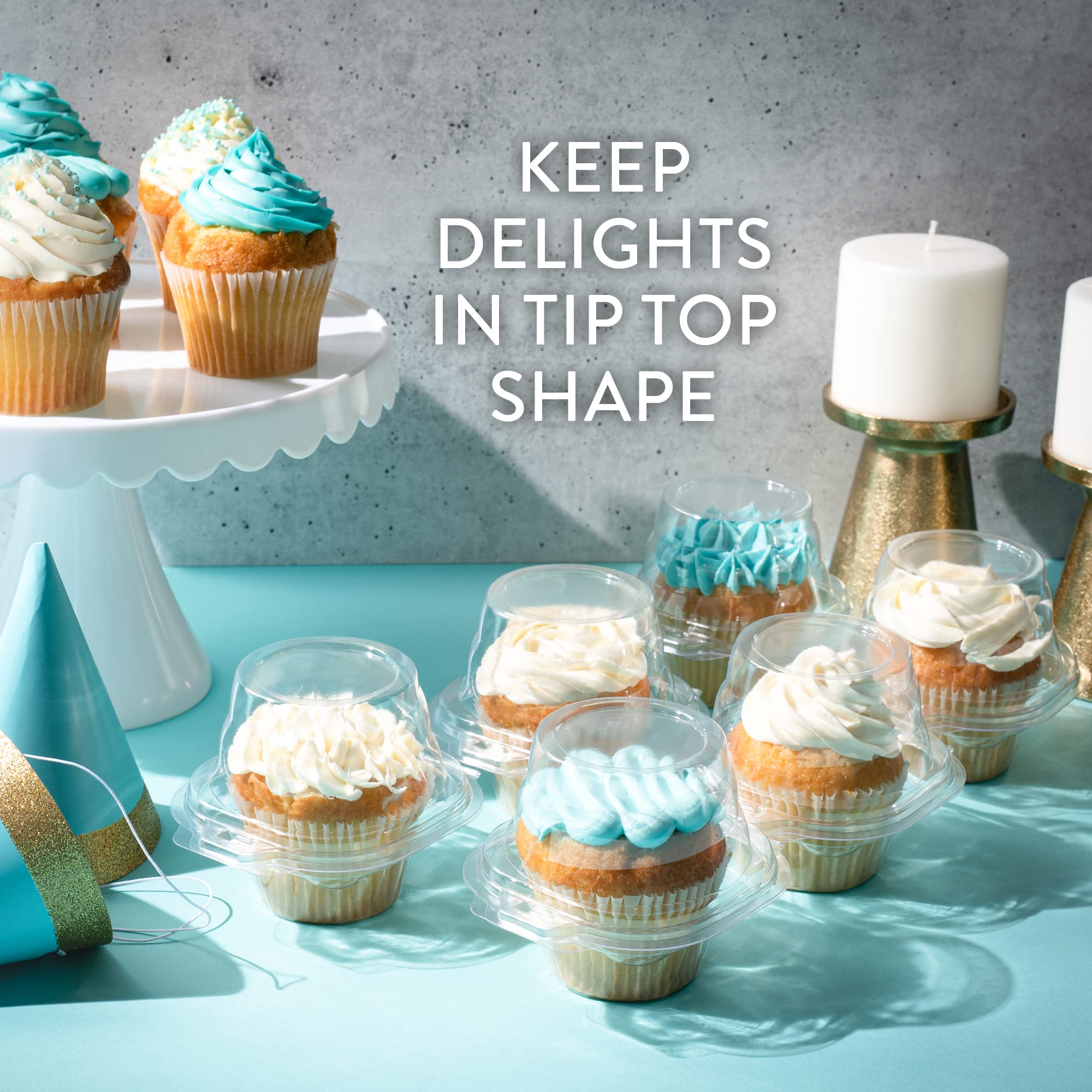 Individual Cupcake Containers (100 Pack) | Clear Plastic Disposable Cupcake Boxes / Holders | Single Cupcake Holder with Dome Lid Bulk | BPA-Free Plastic Cupcake Muffin Container Carrier Boxes to Go