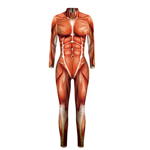 Tizzomx Halloween Women Muscle Costumes with Front and Back 3D Bone Print Onesie Bodysuit for Women Size Medium