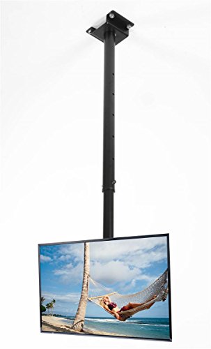 TV Ceiling Mount for Flat-Screen Monitor Between 23" and 70", VESA-Compatible Mounting Bracket with Extending Post, Rotating and Tilting Fixture, Steel (Black)