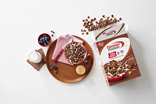Post Premier Protein Chocolate Almond Cereal, Chocolatey Protein Cereal Flakes with Sliced Almonds, Contains 20g of Protein Per Serving, 30 OZ Box