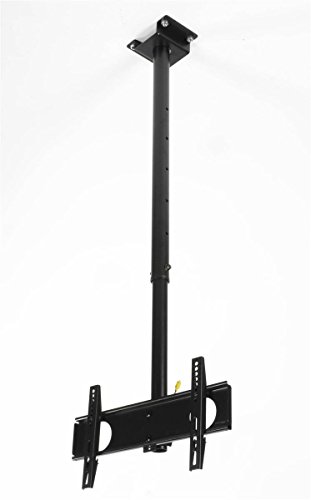 TV Ceiling Mount for Flat-Screen Monitor Between 23" and 70", VESA-Compatible Mounting Bracket with Extending Post, Rotating and Tilting Fixture, Steel (Black)
