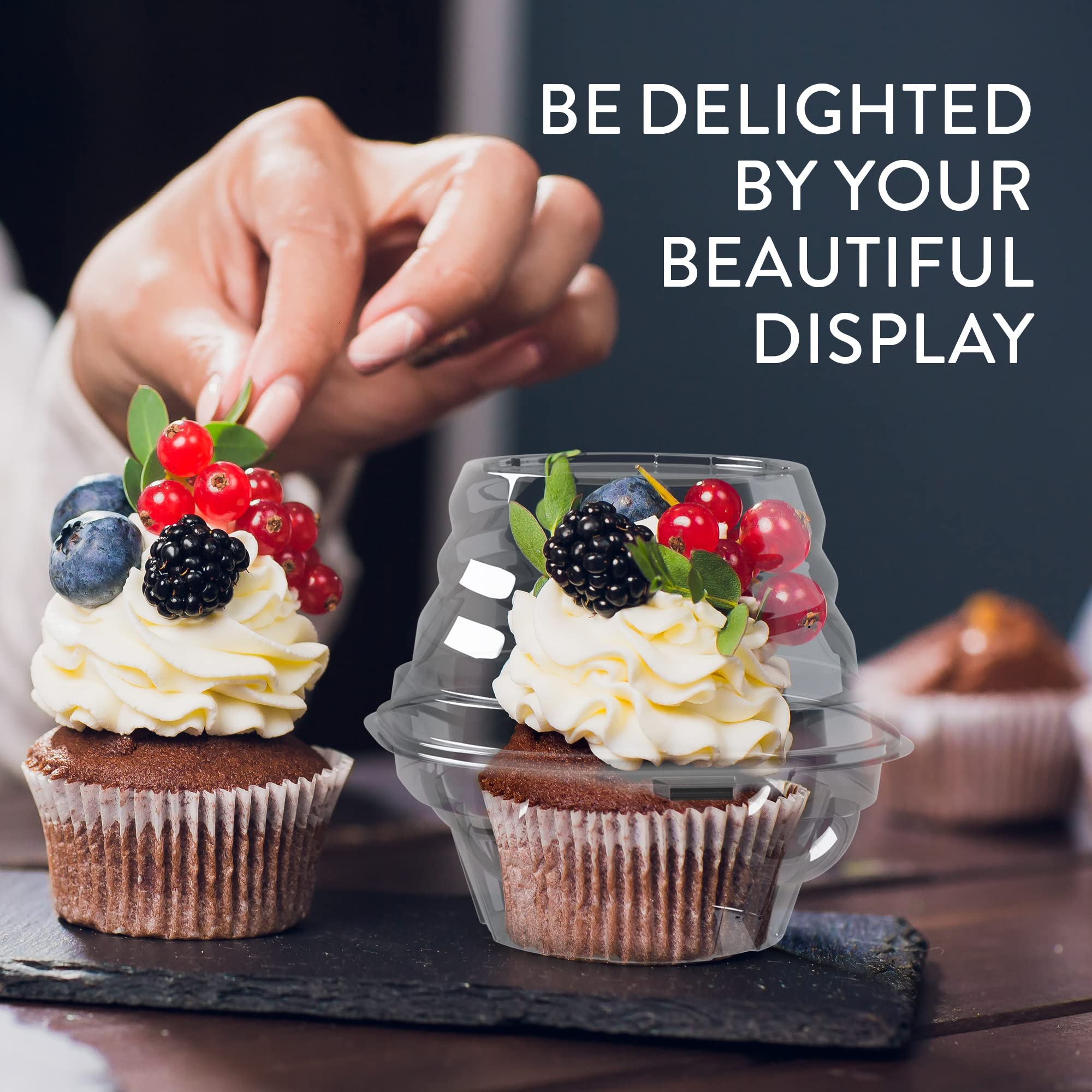 Individual Cupcake Containers (100 Pack) | Clear Plastic Disposable Cupcake Boxes / Holders | Single Cupcake Holder with Dome Lid Bulk | BPA-Free Plastic Cupcake Muffin Container Carrier Boxes to Go