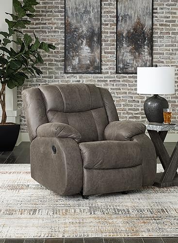 Signature Design by Ashley First Base Modern Faux Leather Rocker Recliner, Gray