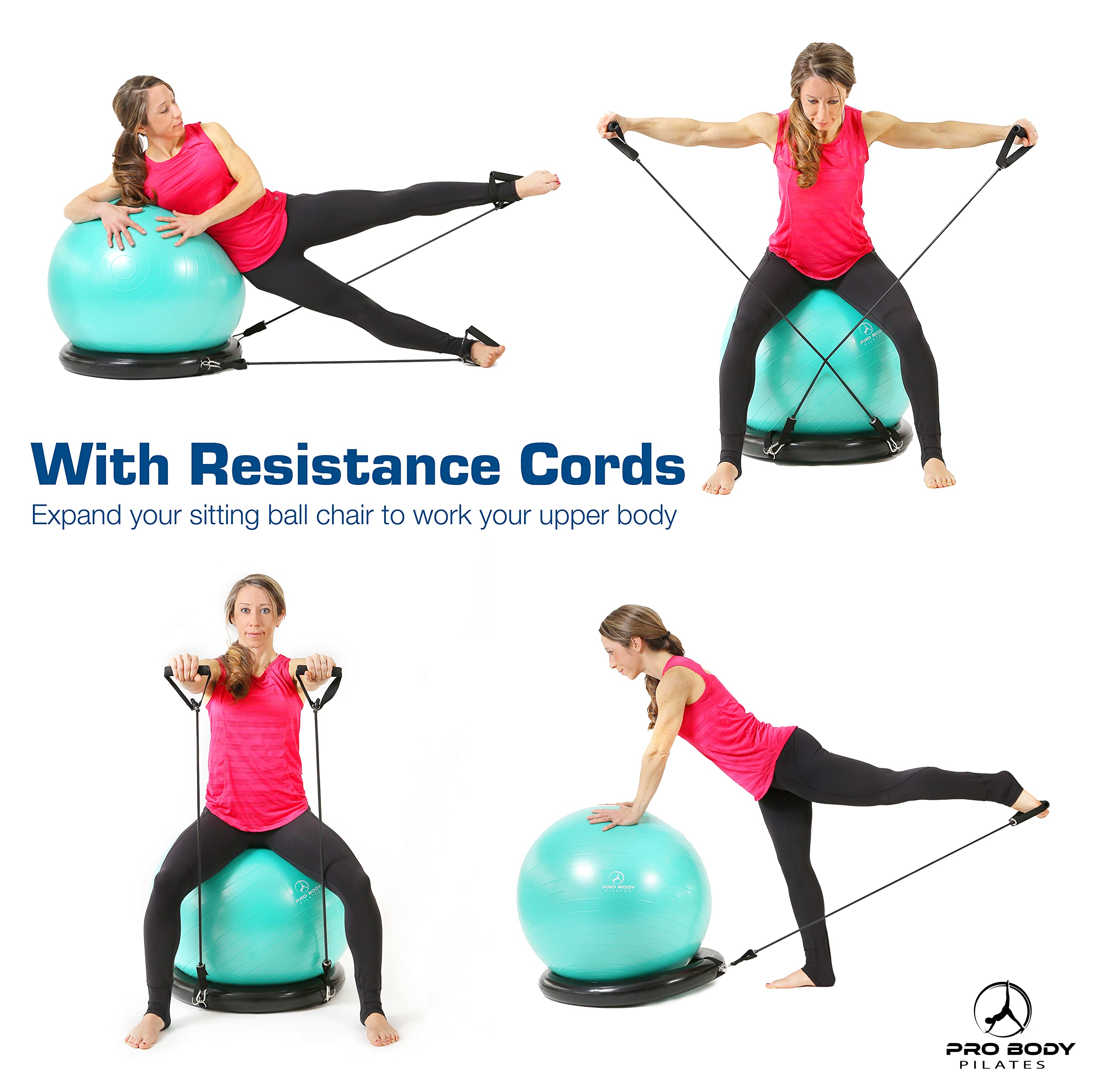 ProBody Pilates Yoga Ball Chair, Exercise Ball Chair with Base or Stand for Home Office Desk Sitting or Workout, 65cm Antiburst Balance Ball & Stability Ball Seat for Back, abs (Blue)