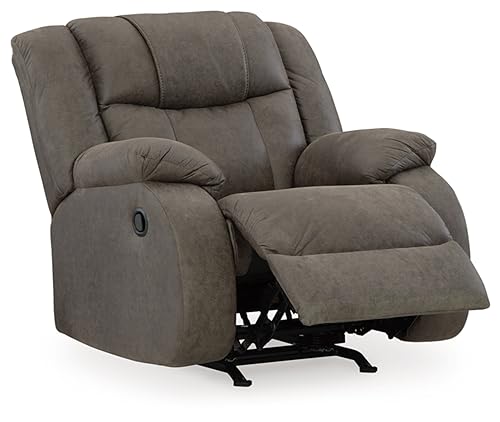 Signature Design by Ashley First Base Modern Faux Leather Rocker Recliner, Gray