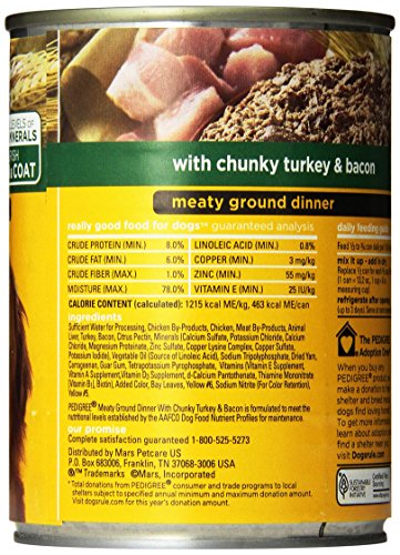 Pedigree Meaty Ground Dinner With Chunky Turkey And Bacon Canned Dog Food 13.2 Ounces (Pack Of 24)