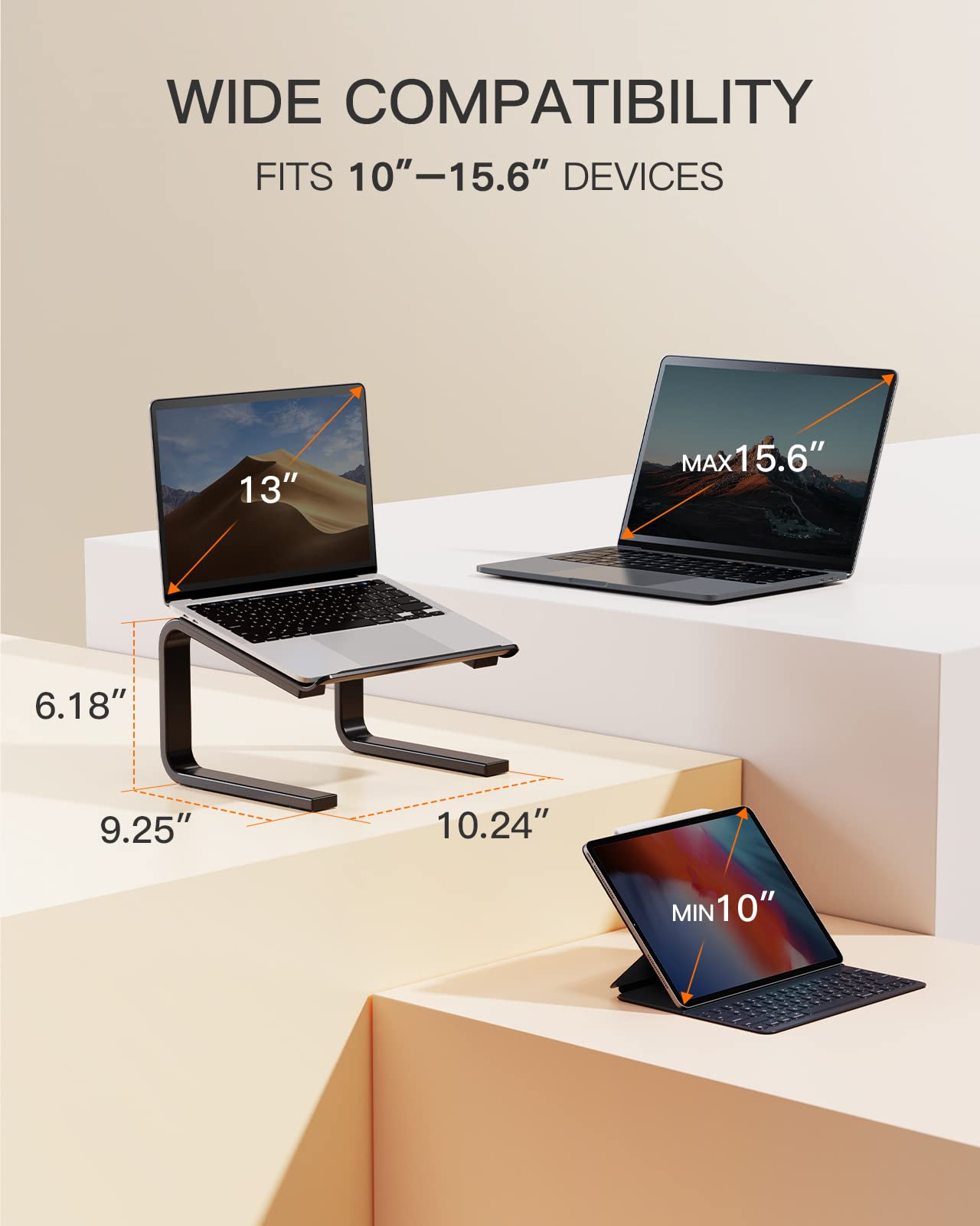 LORYERGO Laptop Stand for Desk, Ergonomic Laptop Riser Laptop Mount Computer Holder for Desk, Strengthened Notebook Stand Compatible with All 10-15.6β Laptops, Black