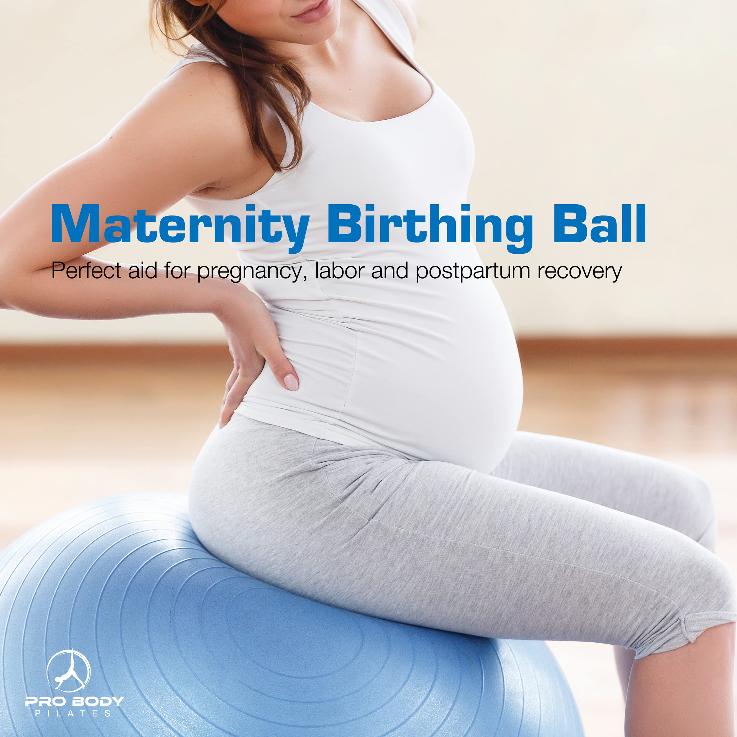 ProBody Pilates Yoga Ball Chair, Exercise Ball Chair with Base or Stand for Home Office Desk Sitting or Workout, 65cm Antiburst Balance Ball & Stability Ball Seat for Back, abs (Blue)