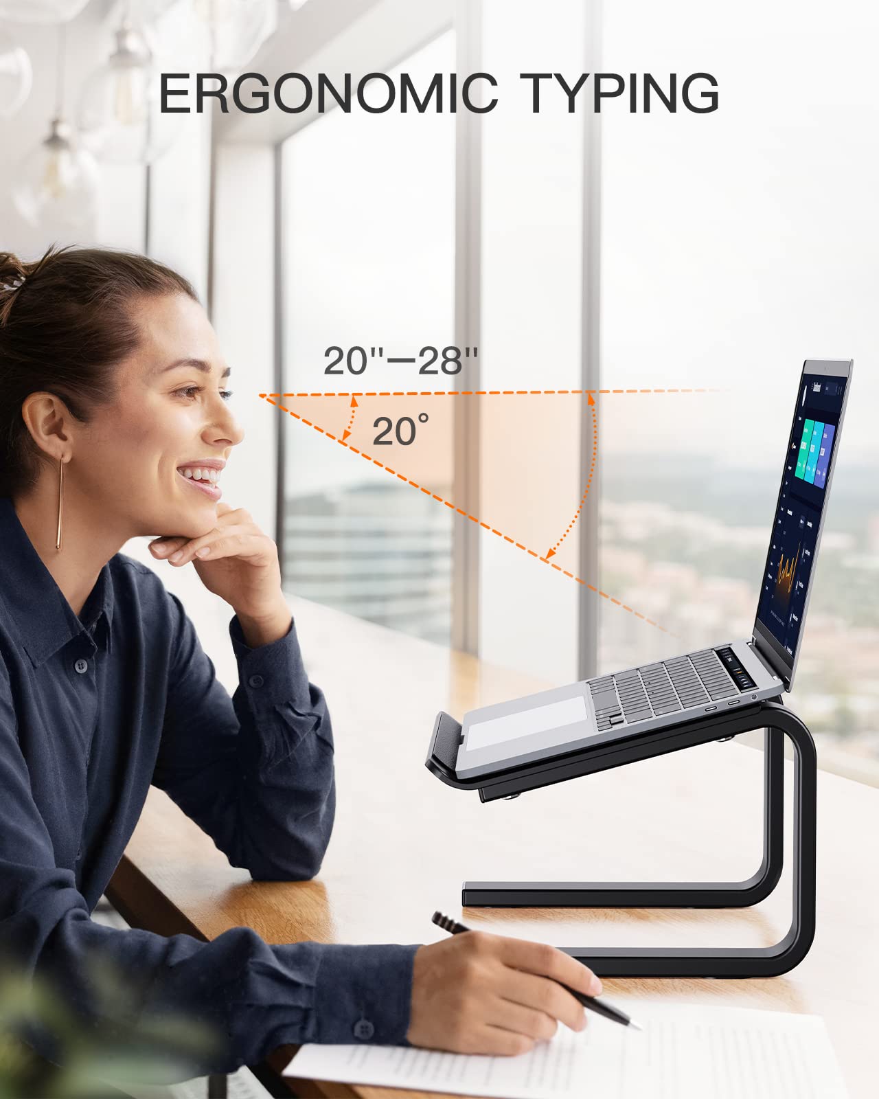 LORYERGO Laptop Stand for Desk, Ergonomic Laptop Riser Laptop Mount Computer Holder for Desk, Strengthened Notebook Stand Compatible with All 10-15.6β Laptops, Black