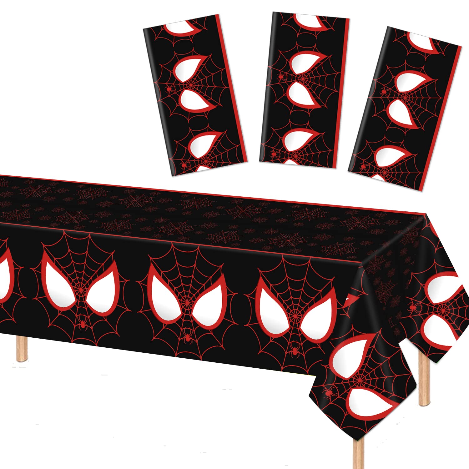 QICI 3PCS Black Spider Birthday Party Tablecloth 51.2 x 86.6 inch, Plastic Tablecloth Spider Party Table Cover for Kids Birthday Party Supplies Decorations