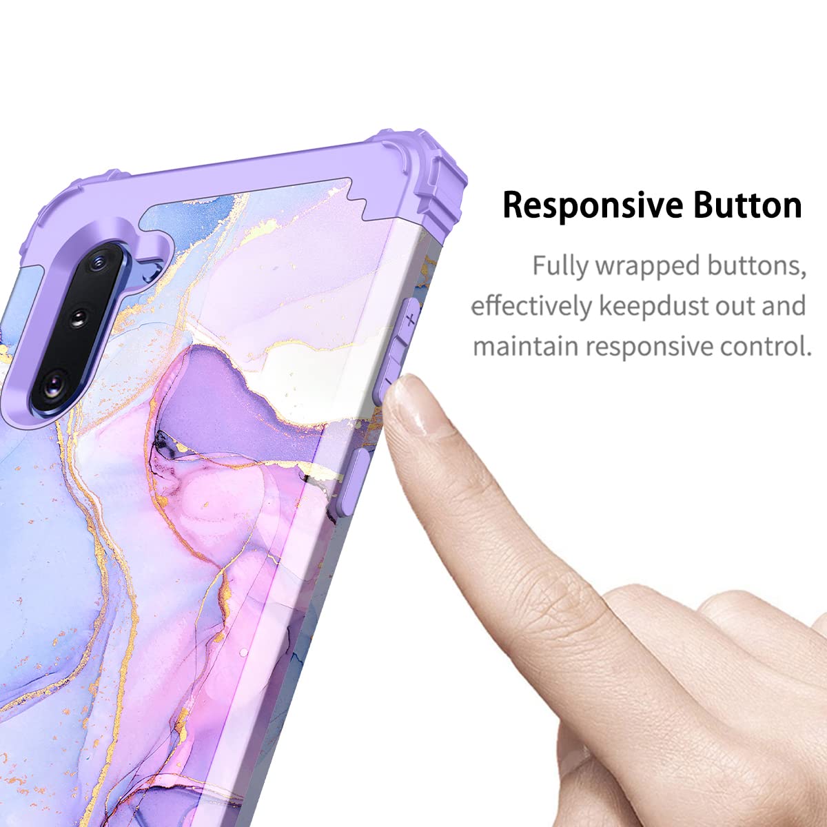 Hekodonk for Samsung Galaxy Note 10 Case,Heavy Duty Shockproof Protection Hard Plastic+Silicone Rubber Hybrid Protective Case for Samsung Galaxy Note 10,Amethyst Purple Marble