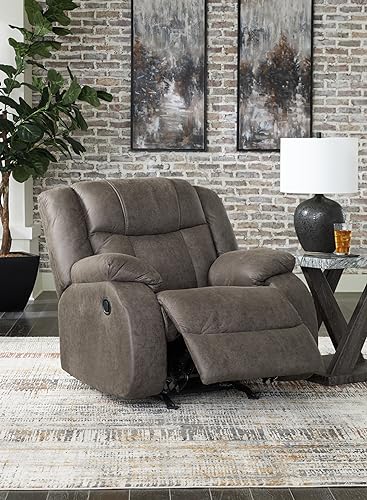 Signature Design by Ashley First Base Modern Faux Leather Rocker Recliner, Gray