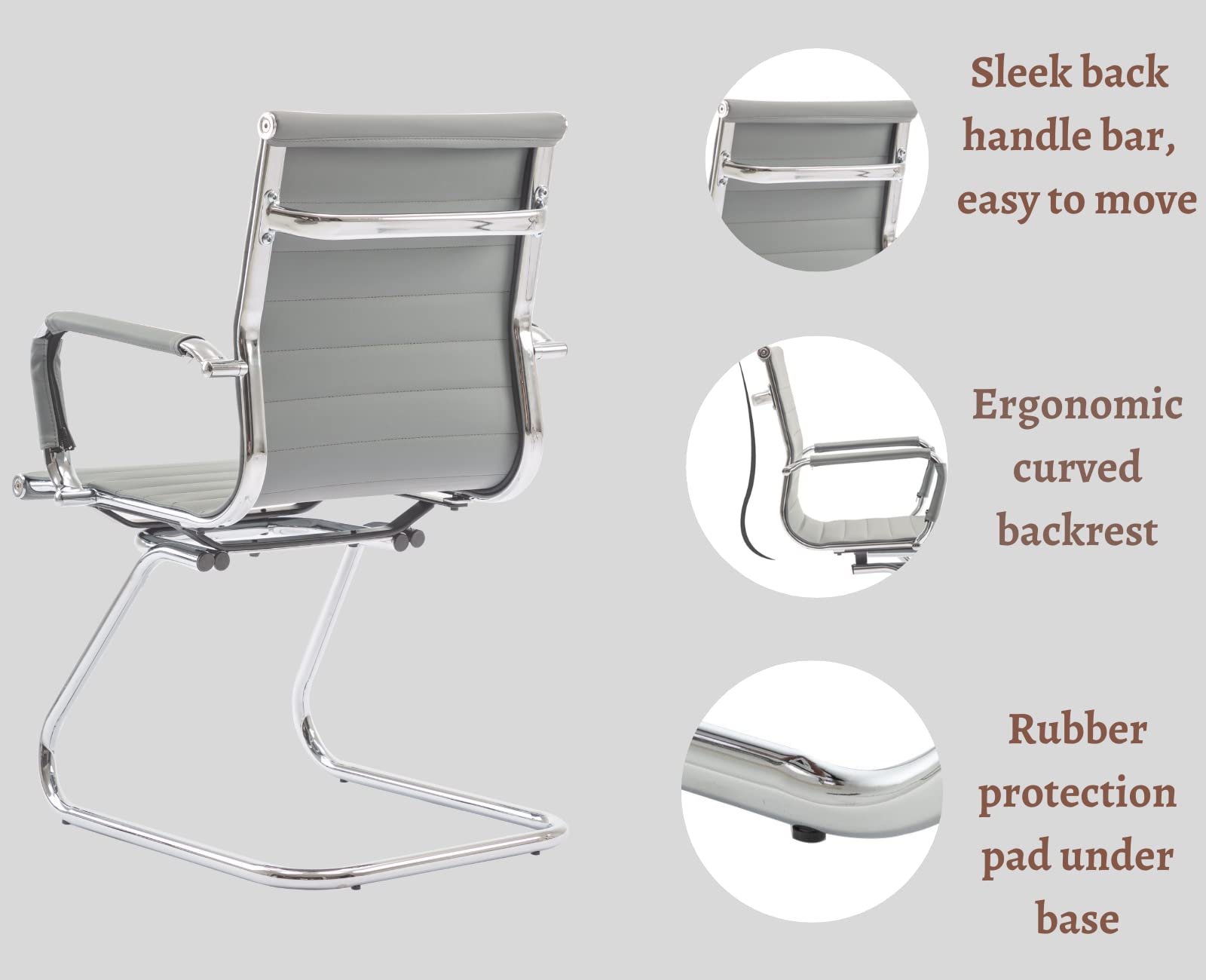 CIMOTA Waiting Room Chairs Leather Office Guest Chair Mid Back Reception Chairs with Sled Base for Meeting/Patient/Conference Room, Grey Set of 2
