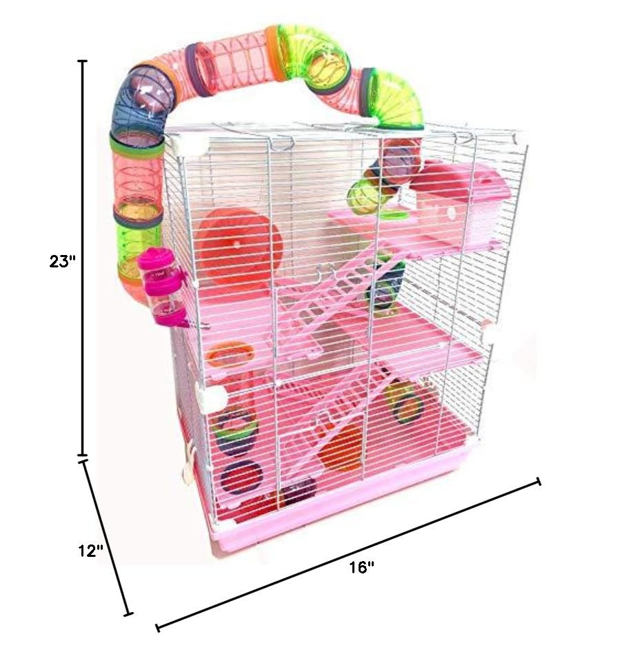 Pink Large 5-Levels Hamster Habitat Rodent Gerbil Mouse Mice Rats Animal Critters Home Cage Includes Complete Set of Accessories