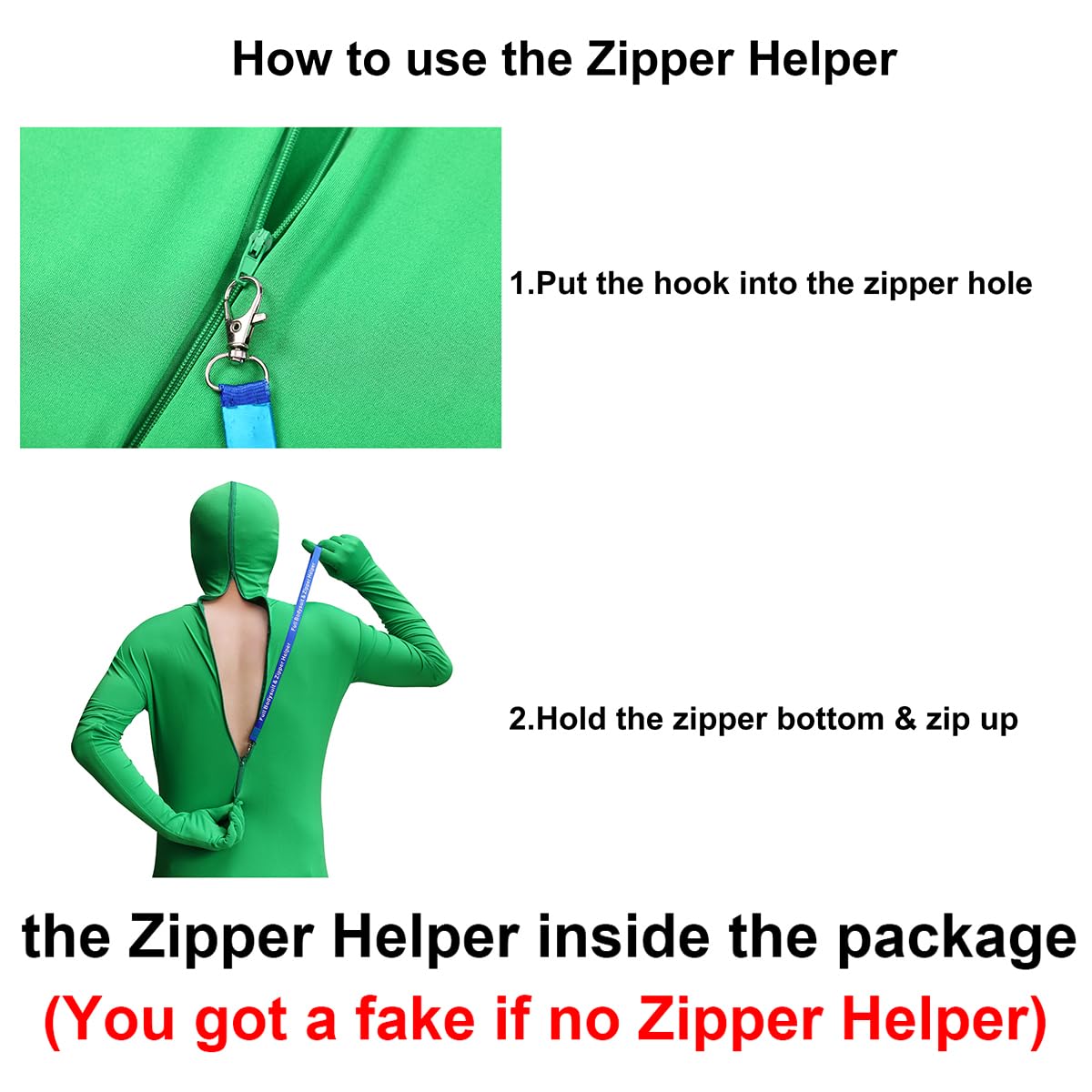 Full Bodysuit With Zipper Helper Unisex Spandex Stretch Adult Costume Zentai Disappearing Man Body Suit (Large, Muscle)