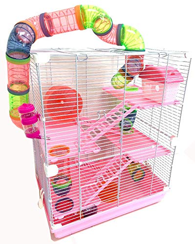 Pink Large 5-Levels Hamster Habitat Rodent Gerbil Mouse Mice Rats Animal Critters Home Cage Includes Complete Set of Accessories