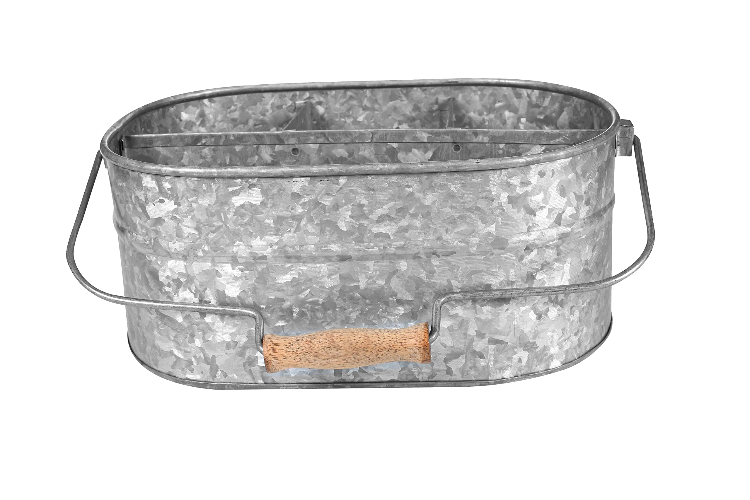 Light & Pro Multipurpose Galvanized Rustic Farmhouse Caddy - Metal 4 Compartment Storage Bin Caddy With Wooden Handle Perfect For Kitchen Utensils, Picnic, Garden Planter - Hammered - Antique Grey