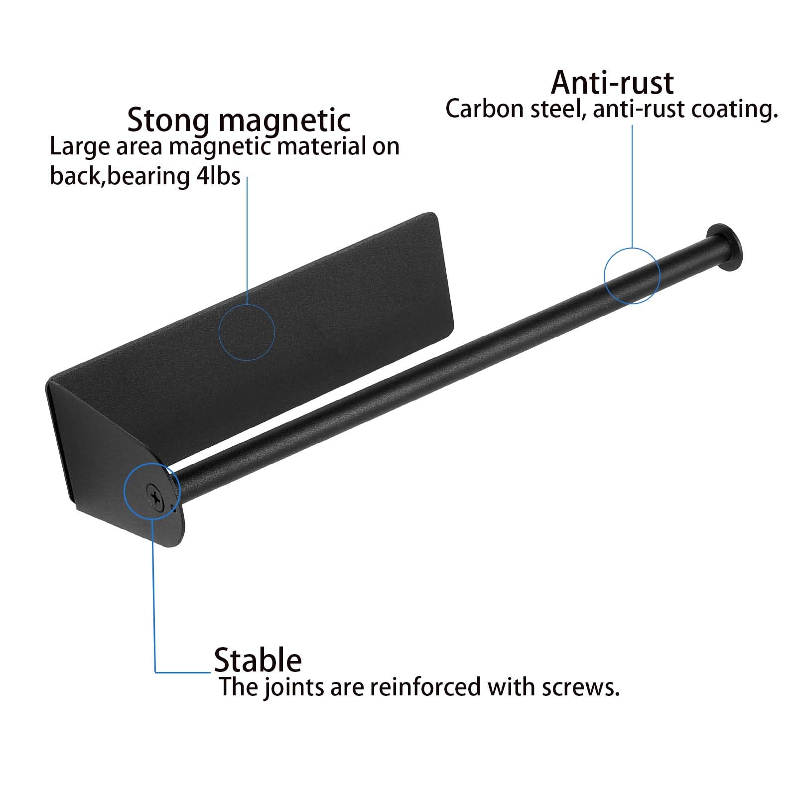 Paper Towel Holders Magnetic Steel Black Towel Roll Holders with Strong Magnetic Backing - Fit for Large Paper Towels-for Kitchen,Refrigerator,Grill,Garage,Shop