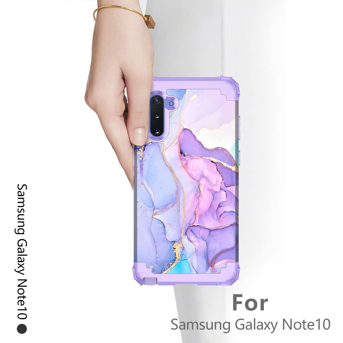 Hekodonk for Samsung Galaxy Note 10 Case,Heavy Duty Shockproof Protection Hard Plastic+Silicone Rubber Hybrid Protective Case for Samsung Galaxy Note 10,Amethyst Purple Marble