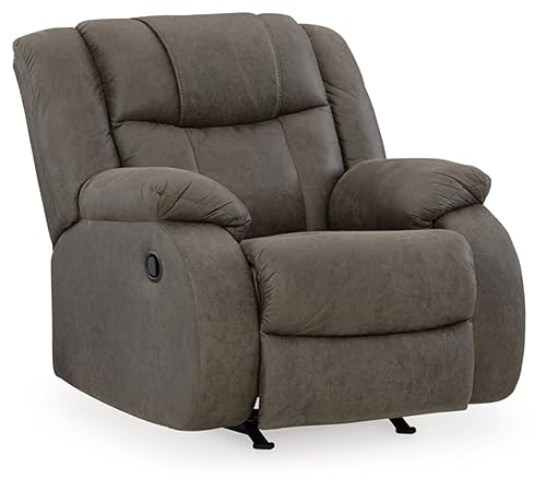 Signature Design by Ashley First Base Modern Faux Leather Rocker Recliner, Gray