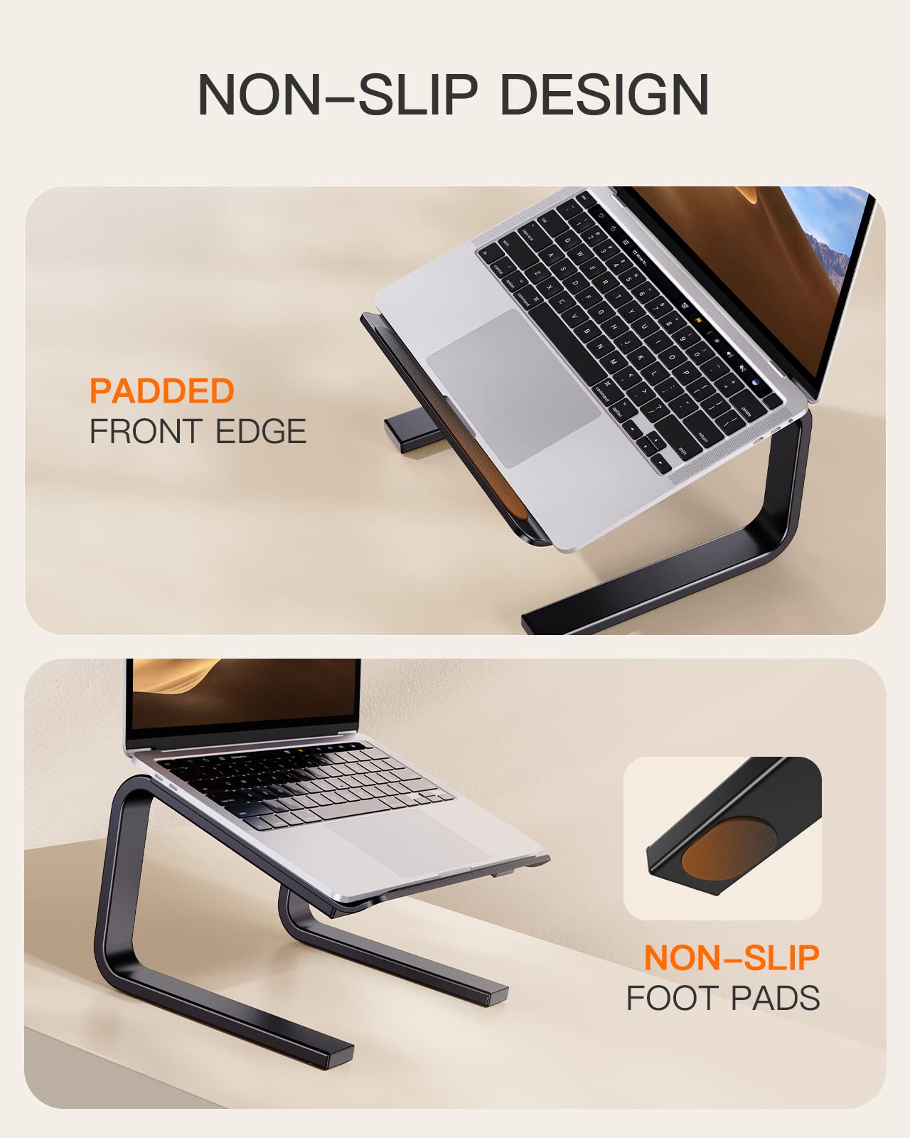 LORYERGO Laptop Stand for Desk, Ergonomic Laptop Riser Laptop Mount Computer Holder for Desk, Strengthened Notebook Stand Compatible with All 10-15.6β Laptops, Black