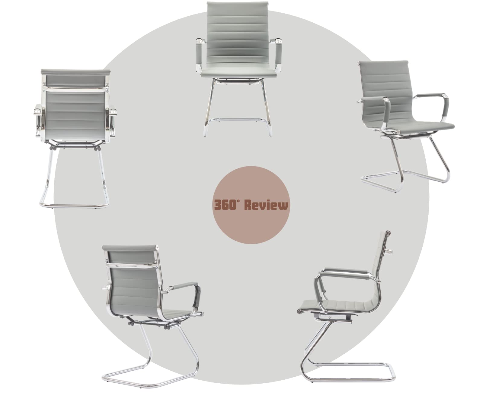 CIMOTA Waiting Room Chairs Leather Office Guest Chair Mid Back Reception Chairs with Sled Base for Meeting/Patient/Conference Room, Grey Set of 2