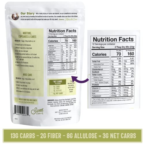 Sweet Logic Keto Baking Mix - Cinnamon Muffin - Gluten-Free - Dairy Free - Diabetic-Friendly - High Protein - Allulose - Stevia - Low Sugar - Low Carb - Quick 20-Minute Prep (1-2G Carbs Per Serving)