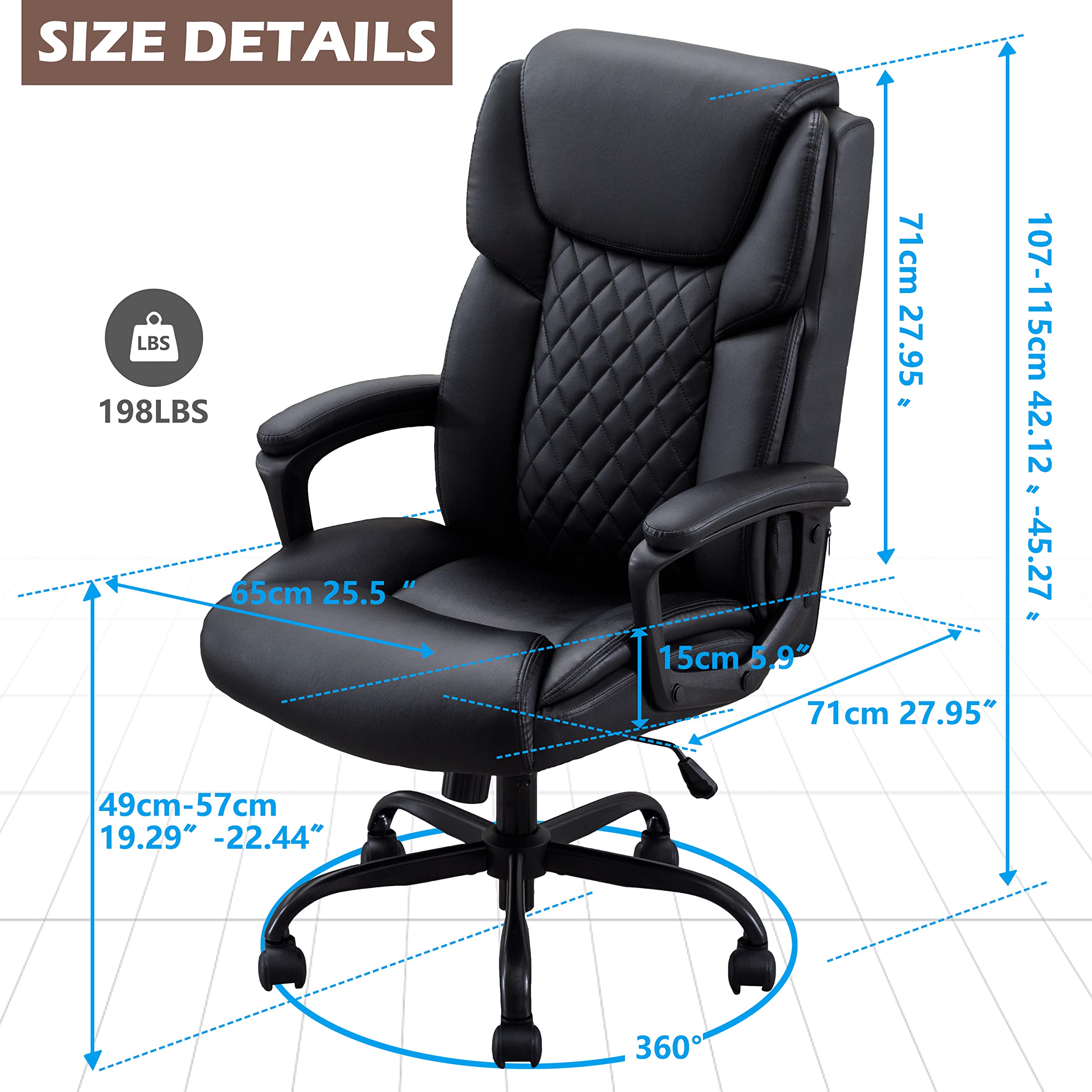 DYHOME Office Chair High Back Black Leather Executive Ergonomic Lumbar Support, Big and Tall Comfortable Home Office Computer Desk Chair Metal Base Modern Managerial Chair