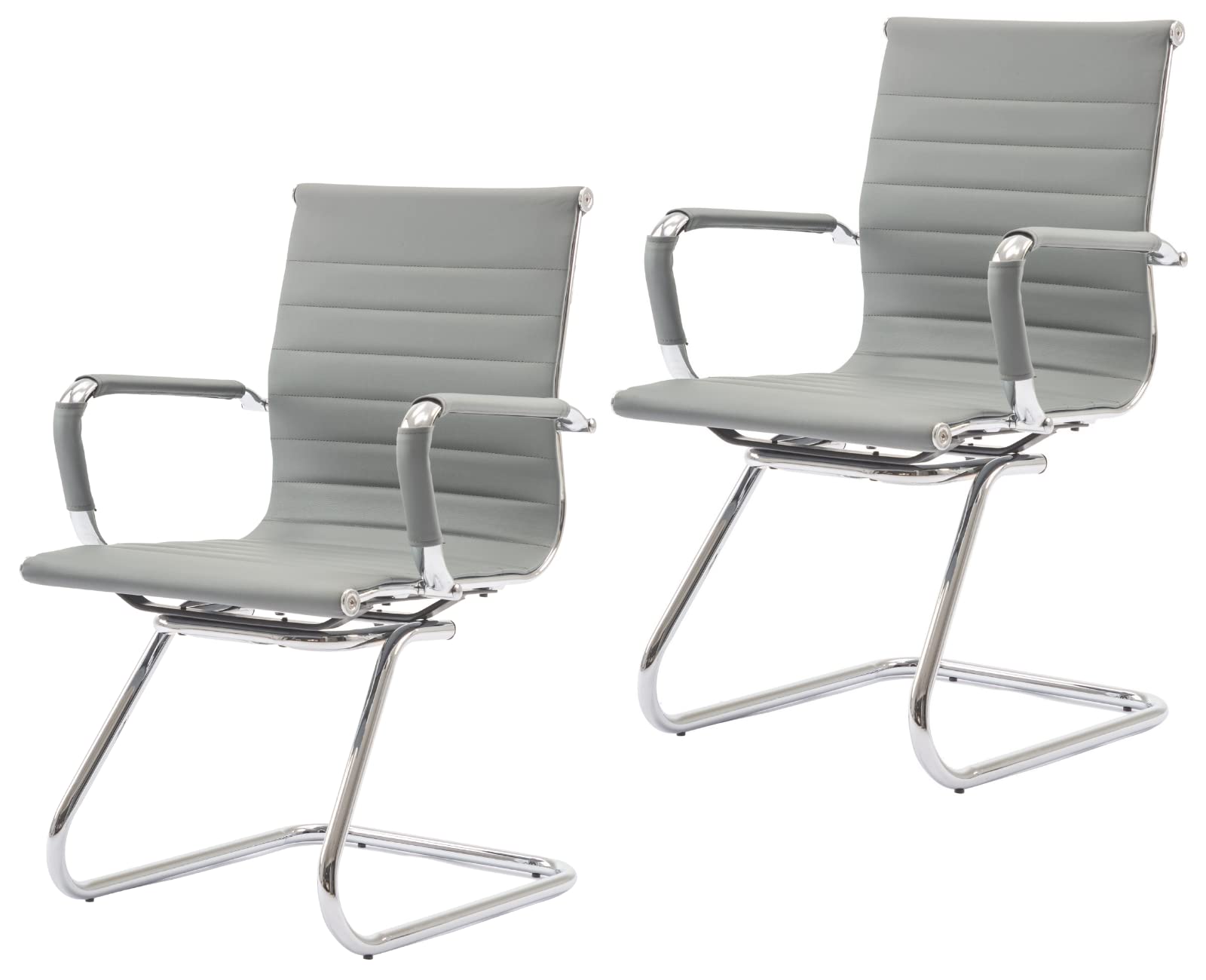 CIMOTA Waiting Room Chairs Leather Office Guest Chair Mid Back Reception Chairs with Sled Base for Meeting/Patient/Conference Room, Grey Set of 2
