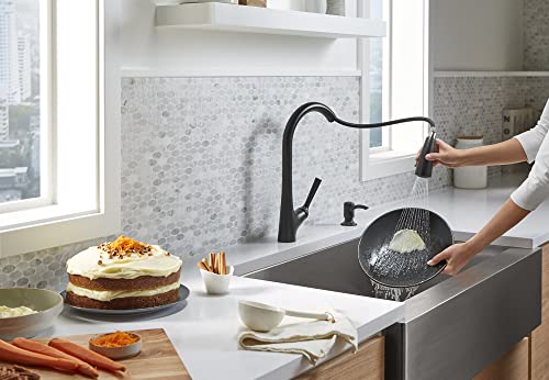 KOHLER R77748-SD-BL Malleco Touchless Pull Down Kitchen Sink Faucet with Soap/Lotion Dispenser in Matte Black